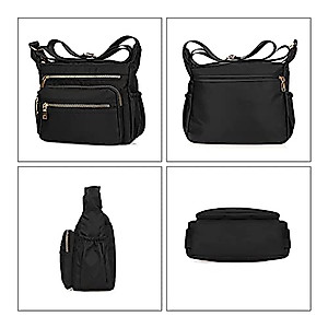 NOTAG Nylon Crossbody Bags for Women Small Waterproof Cross Body Handbag Mutilpockets Shoulder Bags Lightweight Travel Purses (Black)