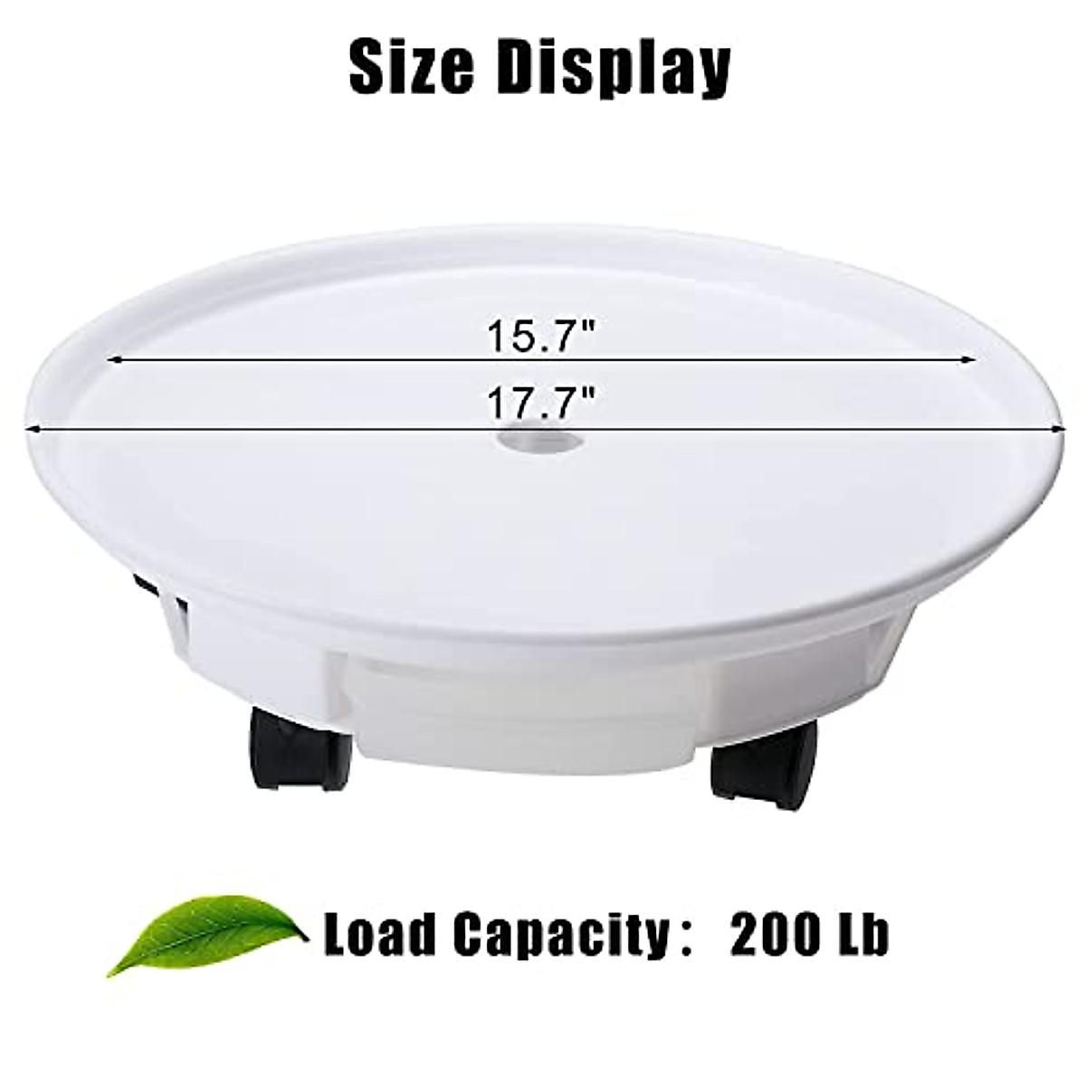Finderomend Pair of 17.7" Extra-Large Plant Caddies, Plant Stand with 5 Wheels, Round Flower Pot Mover Plant Saucer Pot with Water Container,Rolling Dolly Garden Large Rolling Tray (White)
