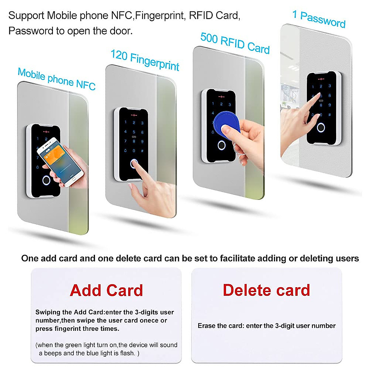 JASAG Fully Waterproof Fingerprints Access Control System Kit, Metal Shell RFID Keypad NFC Unlocking, with Upgraded 180KG (380lbs) Magnetic Lock and Professional Power Supply, for Door Lock Security