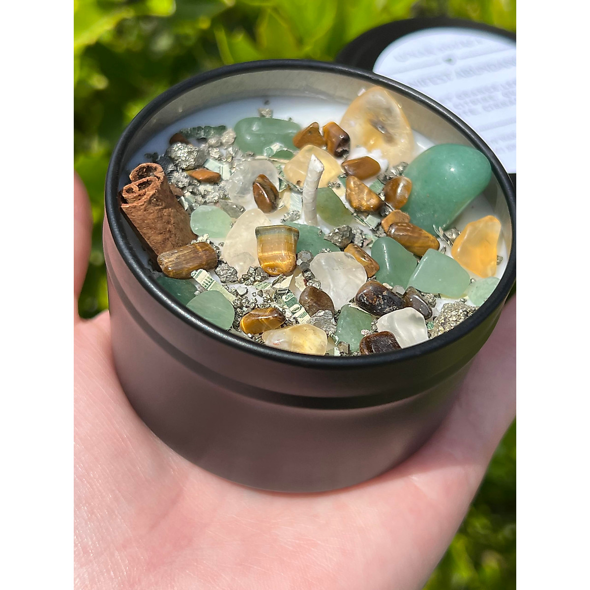 Money Magnet Manifestation Herbal Intention Candle | Ritual Altar Tool Crystal Spell Infused Scented Soy Candle Witchy Gift | Wealth Abundance Prosperity