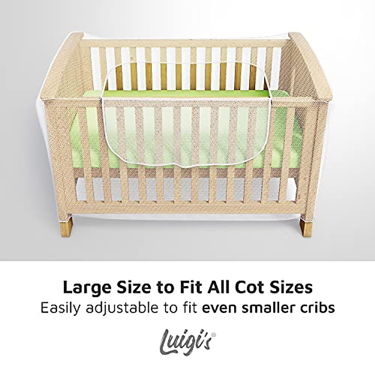 Mosquito Net for Cot, Crib & Cot Bed - Baby Mosquito Insect Net - Cat Net with Zipper Feature for Quick, Easy Access to Your Baby (by Luigi's)