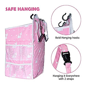Selbor Baby Nursery Organizer and Diaper Caddy, Hanging Diaper Stacker Storage for Changing Table, Crib, Playard - Nursery Organization for Newborn (Pink Starry Elephant, Bottle Cooler Included)