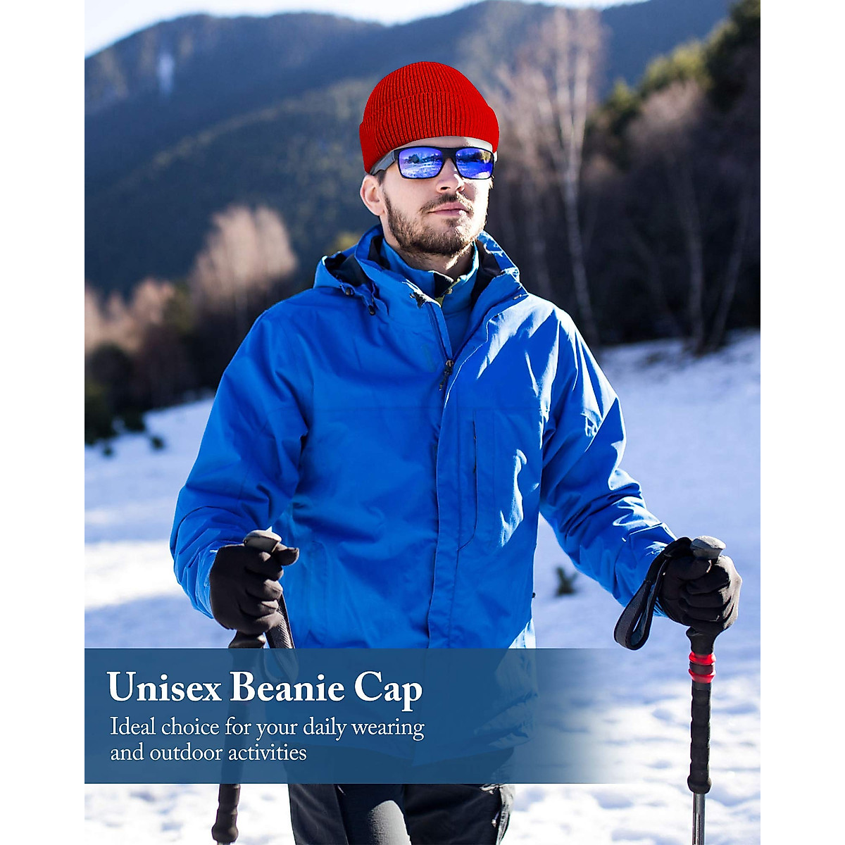 Winter Trawler Beanie Knit Hat Warm Stretchy Slouchy Soft Headwear Daily Ribbed Cap Ski Beanie Hat for Men Women Accessories (Red)