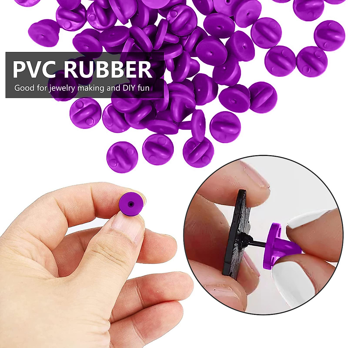 DUFEIMOY 150Pcs Rubber Pin Backs Locking, Locking Pin Backs with Storage Case, Pin Backs Pin Keepers for Brooch Tie Hat Badge Insignia, Purple Silicone Pin Locks