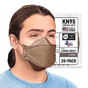 BNX 20-Pack KN95 Face Masks, Disposable Particulate KN95 Mask Made in USA, Tri-Fold Cup/Fish Style