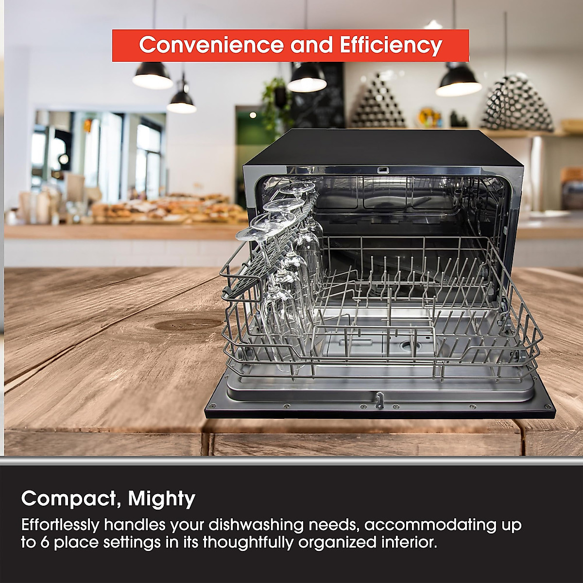 Magic Chef Countertop Standard Portable Dishwasher with Electronic Controls and Organized Interior for Kitchen Small Appliances, Black