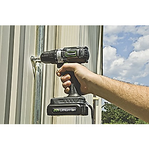 Genesis GLCD2038A 20V Lithium-ion Battery-Powered Cordless Variable Speed Drill Driver with 3/8" Chuck, Built-In LED Work Light, 20V Battery, Charger and Double-Ended Screwdriver Bit, Grey/Black/Green