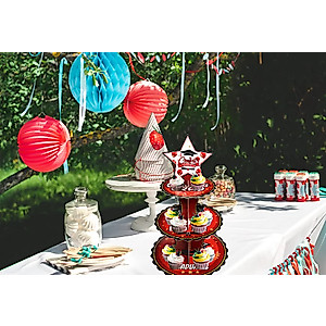 ALIBBON Graduation Cupcake Stand, 3 Tier Round Cardboard Cake Stand Tower, Class of 2023 Red Dessert Stand Holder, Graduation Cupcake Serving Tray, Congrats Grad Graduation Party Supplies Decoration