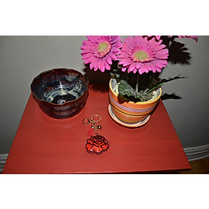 Popfizzy Rhinestone Red Rose Keychain for Women, Flower Keychain Accessories, Rose Backpack Keychain, Bling Gifts for Women