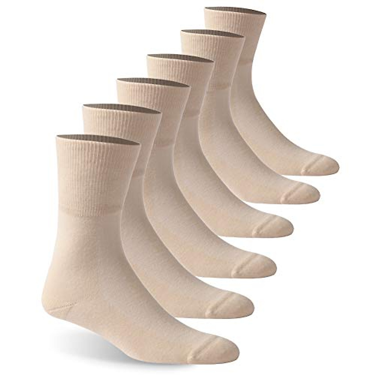 Facool Womens Diabetic Socks, Warm Cushion Cotton Crew Non Binding Loose Top Circulatory Viasox Diabetes Seamless Toe Moisture Wicking Wellness Socks, 6 Pairs Beige Medium