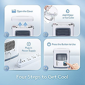 Portable Air Conditioner Fan for Small Room - 3 in 1 Personal Mini Desktop AC Evaporative Air Cooler Fan w/ 12H Timer, Adjustable Wind Direction, 500ML Large Water Tank, 2 Speeds, for Office Home