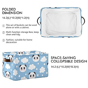 Panda Blue Cloud Storage Basket Bins Sturdy Toy Storage Organizer Bins Laundry Basket with Handles for Bedroom Office Clothes Pet Nursery Living Room,2 pcs
