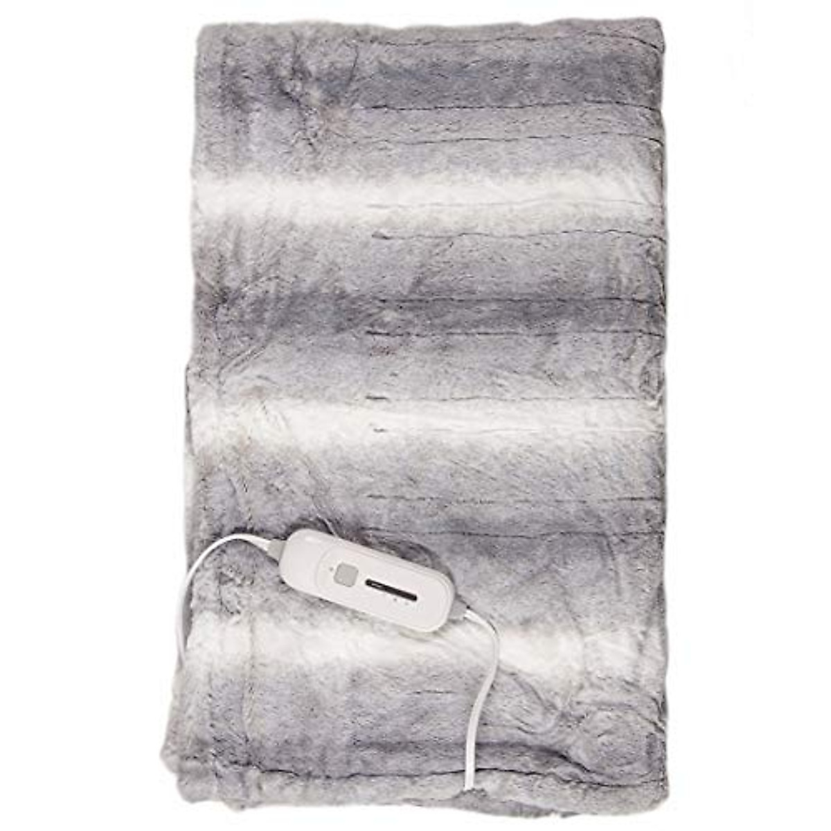 Luxe Faux Fur Soft Plush 100% Animal-Free Electric Throw Heated Blanket with Uniform Heating, 8.5' Power Cord, Handheld Controller with 4 Heat Settings, Grey/White, 50 x 60 in
