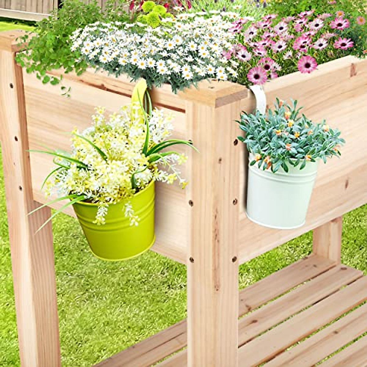 Yaheetech Raised Garden Bed Planter Box with Legs & Storage Shelf Wooden Elevated Vegetable Growing Bed for Flower/Herb/Backyard/Patio/Balcony 34x18x30in