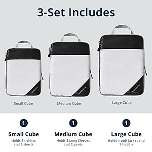 NICOSHOW 3 Set Compression Packing Cubes, Packing Cubes for Travel Compression, Compressible Packing Cubes Travel Essentials, Packing Organizers for Carry-on Luggage Suitcase, Black