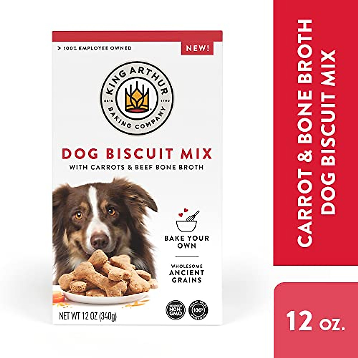 King Arthur Baking Company Dog Biscuit Mix, Beef Bone Broth & Carrot, Homemade Dog Treats, 12oz