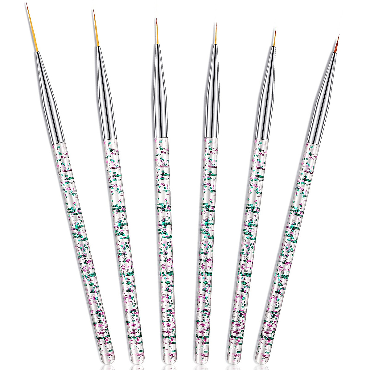 Maitys 6 Pcs Eyeliner Brushes Fine Point Thin Eye Makeup Gel Eyeliner Brush Water Activated Graphic Cosmetic Liner Wands for Eyes Makeup Tools(Bright Style)