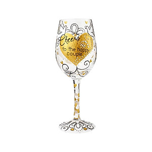Enesco Designs by Lolita “Happy Couple” Hand-Painted Artisan Wine Glass, 15 oz, Multicolor