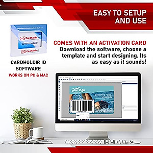 Cardholdir ID Solid 210 Badge Printer | with Beginner Software, 200 Blank ID Cards, Slot Punch, 200 Strap Clips, & 1 Color Ribbon | Single Sided ID Card Printer