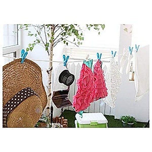 MONSTA Living Spring Clothespins - Plastic Soft Grip, Anti-Slip Clothes Pins with Sturdy Steel Springs - Blue &amp; White Attractive Clothing Line Clips - Top Air-Drying Clothing Pin Set (Pack of 14)