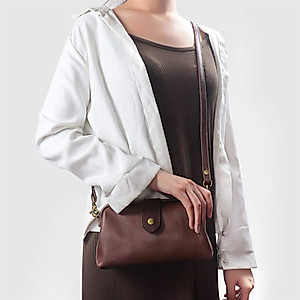 Top-Handle Bags Leather Crossbody Bags for Women Shoulder Bags Handmade Phone Purse Handbags Vintage Small Nice Little Messenger Bag, Coffee