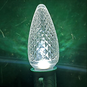 Set of 25 C9 White Faceted Cover Led Replacement Light Bulbs, Dimmable High Brightness E17 Christmas Decorative String Lights for Outdoor Holiday Decoration (White)