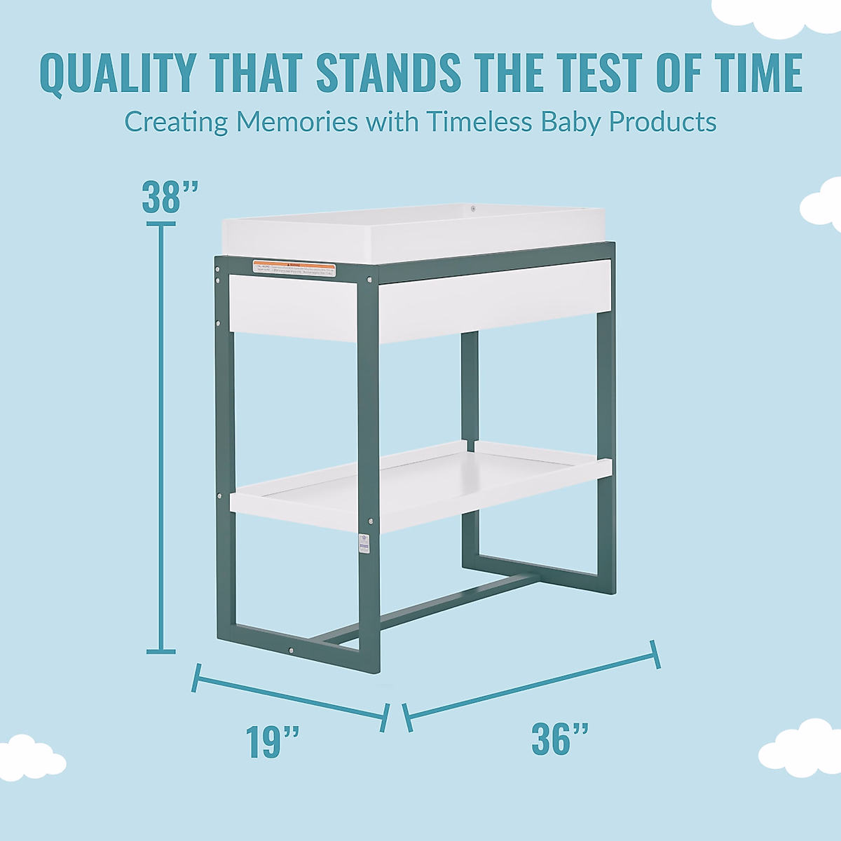 Dream On Me Arlo Changing Table in Jungle Green, Made of Solid New Zealand Pinewood, Non-Toxic Finish, Comes with Water Resistant Mattress Pad & Safety Strap