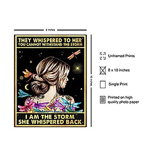 Inspirational Quote Wall Art Decor - They Whispered to Her You Cannot Withstand The Storm She Whispered Back I Am The Storm - Positive Motivational Encouragement Gifts for Women - Boho Dragonfly Print