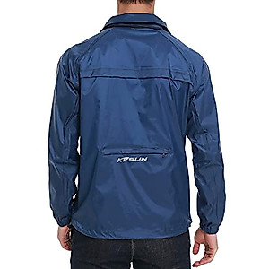 KPSUN Men's Rain Jackets Waterproof Lightweight Windbreaker Packable Cycling Running Raincoats with Removable Hood (Blue XXL)