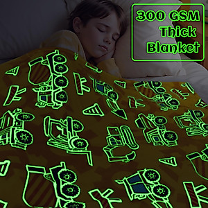 Excavator Toys Gifts for Kids Glow in The Dark Truck Blanket Construction Blankets Soft Tractor Throw Blankets Boys Car Theme Decor Blanket 40"×50"