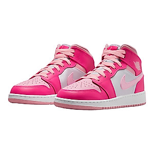 Nike Air Jordan 1 Mid GS Youth White/Medium Pink - Size 7Y