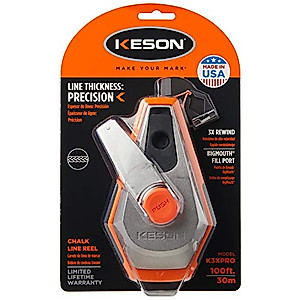 Keson K3XPRO Precision String Chalk Line Reel with 3X1 Rewind, 100-Foot