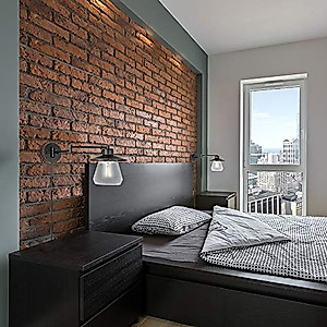 Globe Electric 51543 Nate 1-Light Plug-in or Hardwire Swing Arm Wall Sconce, Oil Rubbed Bronze, Clear Glass Shade, 6ft Black Fabric Covered Cord, Inline On/Off Rocker Switch