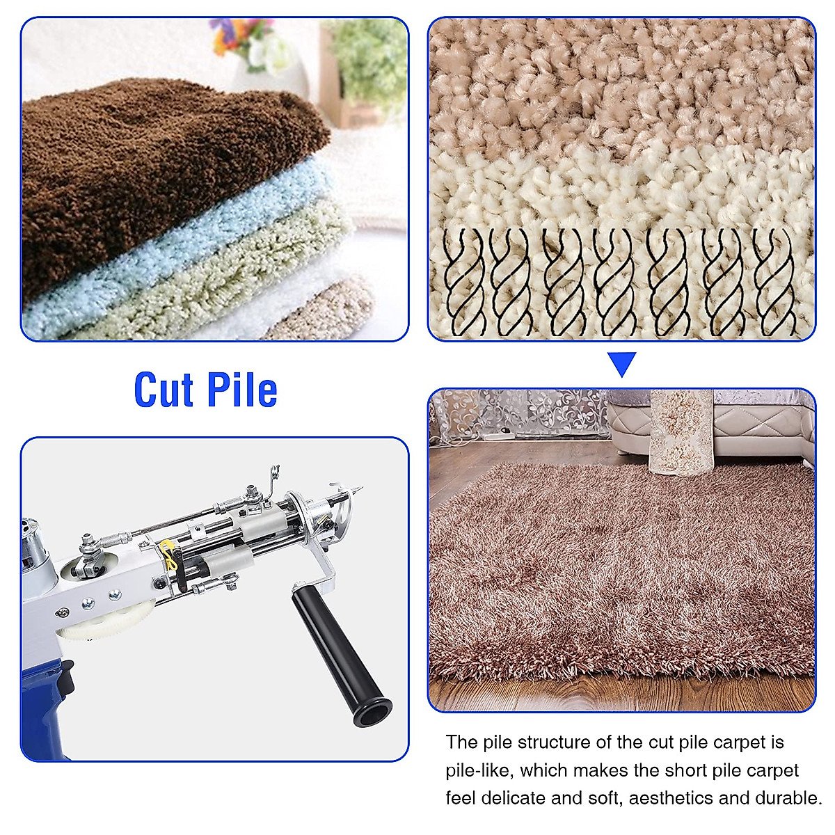Cut Pile Rug Tufting Gun, Electric Carpet Weaving Flocking Machine Handheld Knitting Rug Gun Machine Starter Kit 100V-240V 7-19mm