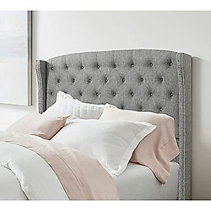 Rosevera Louis Linen Upholstered Wingback Headboard with Double Nailhead Trimming and Button Tufting for Bedroom, Queen, Gray
