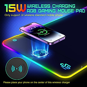GIM Wireless Charging RGB Gaming Mouse Pad 10W, LED Mouse Mat 800x300x4MM, 10 Light Modes Extra Large Mousepad Non-Slip Rubber Base Computer Keyboard Mat for Gaming, MacBook, PC, Laptop, Desk