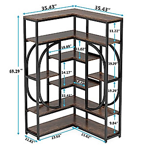 Tribesigns 7-Shelf Corner Bookshelf, Large Modern Corner Bookcase, Tall Corner Shelf Stand with Storage, L-Shaped Display Rack with Metal Frame for Living Room Home Office (Rustic Brown)