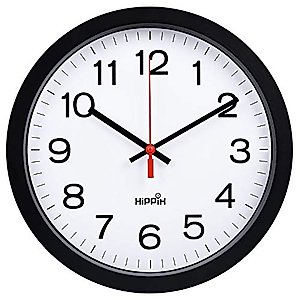 Yoobure 12" Silent Quartz Decorative Wall Clock Non-Ticking Digital Plastic Battery Operated Round Easy to Read Home/Office/School Black Clock