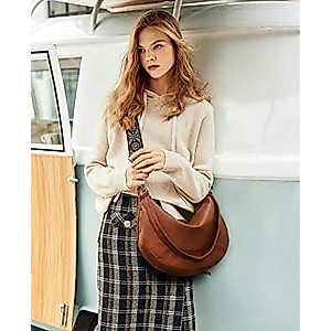 Hobo Bags for Women With Guitar Strap Crescent Crossbody Purse PU Leather Shoulder Bags Handbag for Dating Traveling Dark brown