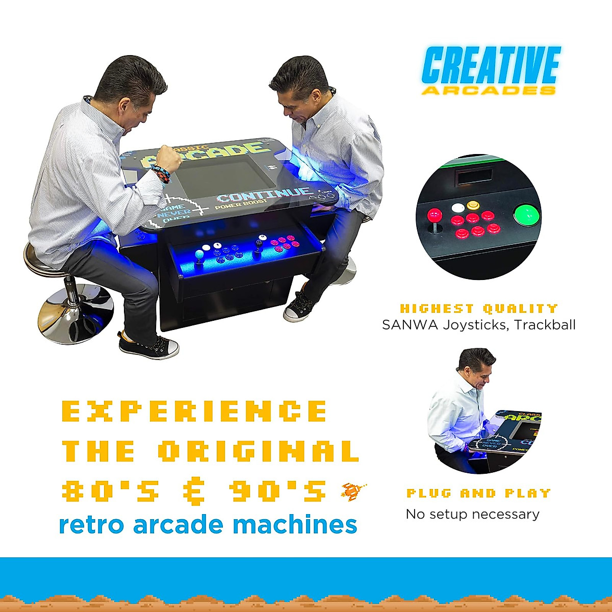 Creative Arcades Full Size Commercial Grade Cocktail Arcade Machine | 4 Player | 1162 Games | 26" LCD Screen | 3 Sided | Square Glass Top |4 Sanwa Joysticks | Trackball | 2 Stools | 3 Year Warranty