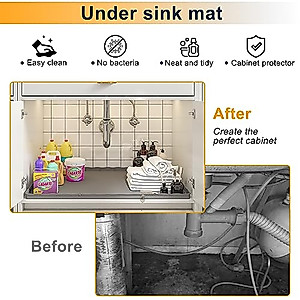MHHA Under Sink Mat for Kitchen Waterproof, 34" × 22" Silicone Bathroom Sink Mat, under sink Liner drip tray and protectors for bottom of kitchen sink, Fits 36'' Stand Cabinets (Grey)