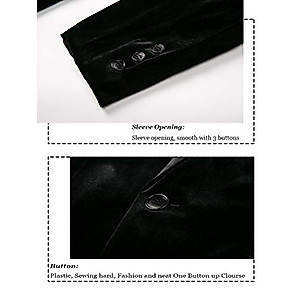 THWEI Mens Velvet Blazer Slim Fit Suit Jacket One Button Tuxedo Blazer Wedding Prom Dinner Black M