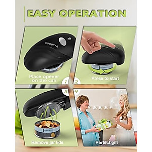 COOBIIYA Powerful Electric Can Opener, Rechargeable Can Opener Cordless for Seniors for Kitchen- Automatic Stop One Touch Can Electric Opener with Smooth Edge (Black)