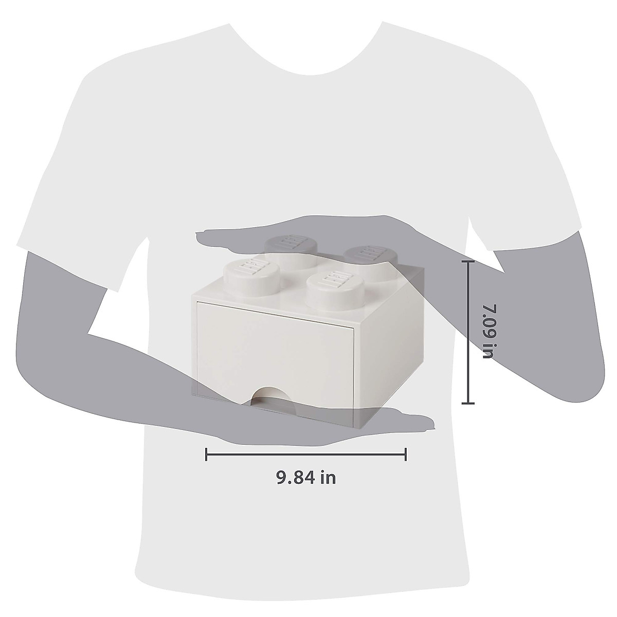 LEGO Brick Drawer, 4 Knobs, 1 Drawer, Stackable Storage Box, White