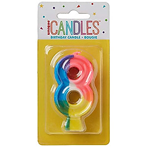Unique Rainbow Number 8 Party Candle, 3", Multicolor