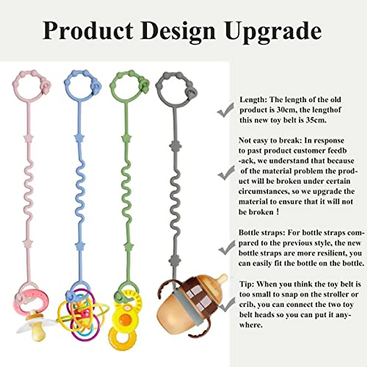 Toy Straps for Baby,RTMOK 4pcs Silicone Setpacifier Clip,Applies to Car Seat Toy,Teether Toy,High Chair,Stroller Accessories,Baby Toy Clips,Cribs,Rocking Chair,Silicone Pacifier Clip