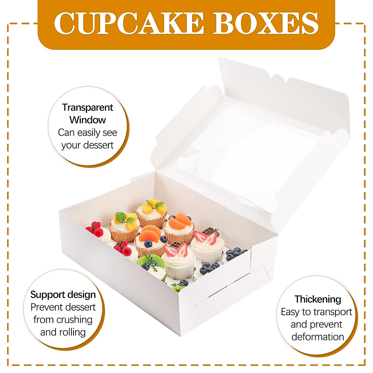 YunKo 6 Pack Dozen Cupcake Boxes White Cupcake Containers with Window Fit 12 Cupcakes or Muffins