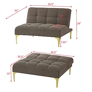 TARTOP Futon Couch Gold Metal Legs, Modern Multi-Functional Convertible Bed, Teddy Fabric, Small Sectional Sofa, Perfect for Living Room, Bedroom, Office, Apartment,Taupe