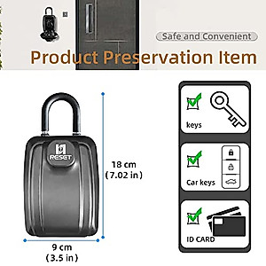 RESET-G14 4 Digit Combination Storage Wall Mount House Key Lock Box with Shackle,Push Button Lock Box & Protective Shell for Outside Weatherproof,Large Capacity,Black