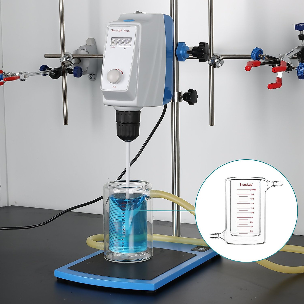 stonylab Glass Jacketed Beaker, 1 Pack Borosilicate Glass Graduated Beaker Flat-Bottom Double-Layer Lab Reaction Beaker, 500 ml